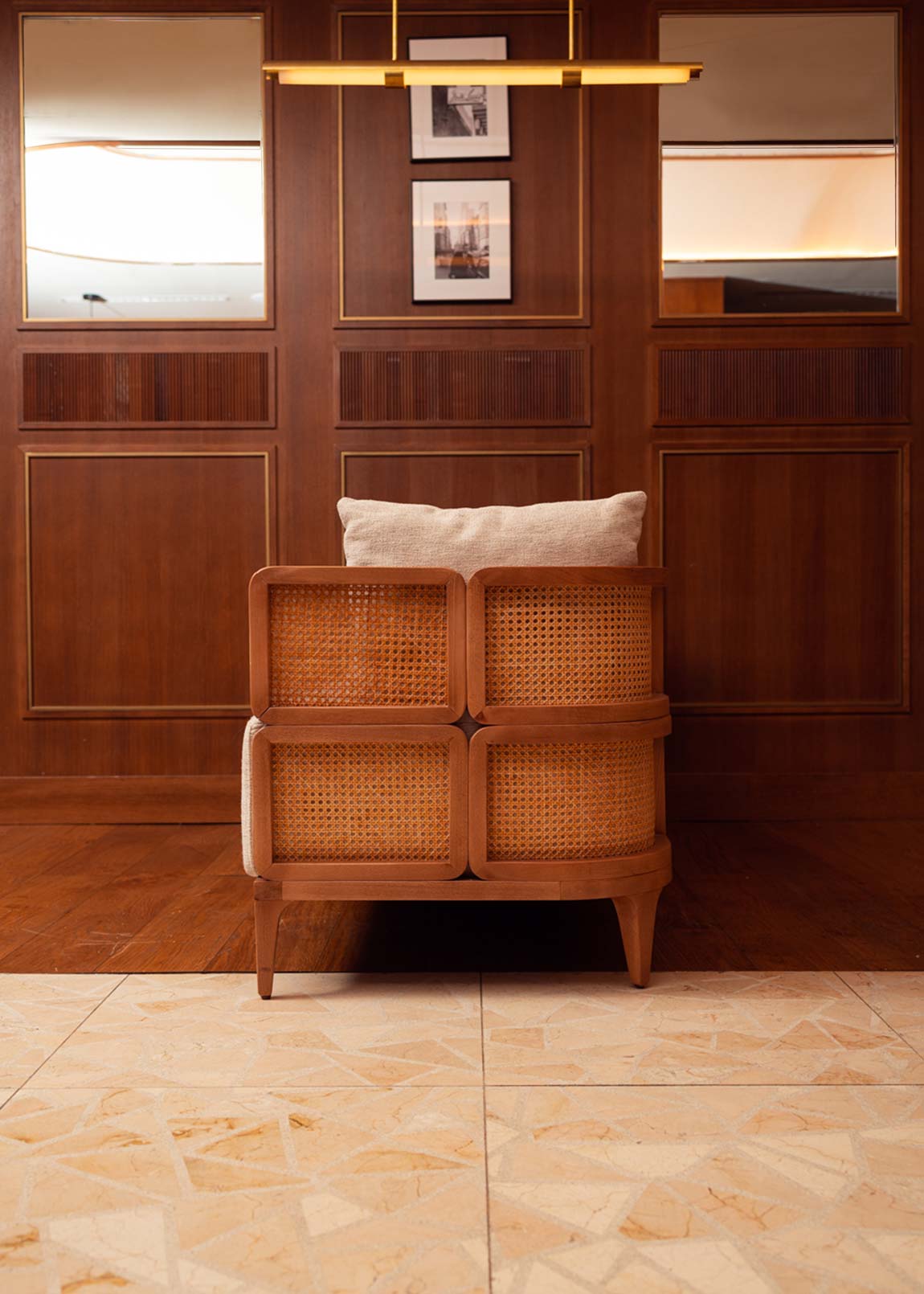 Beige rattan sofa designed by MRGO Arquitectos | Canica